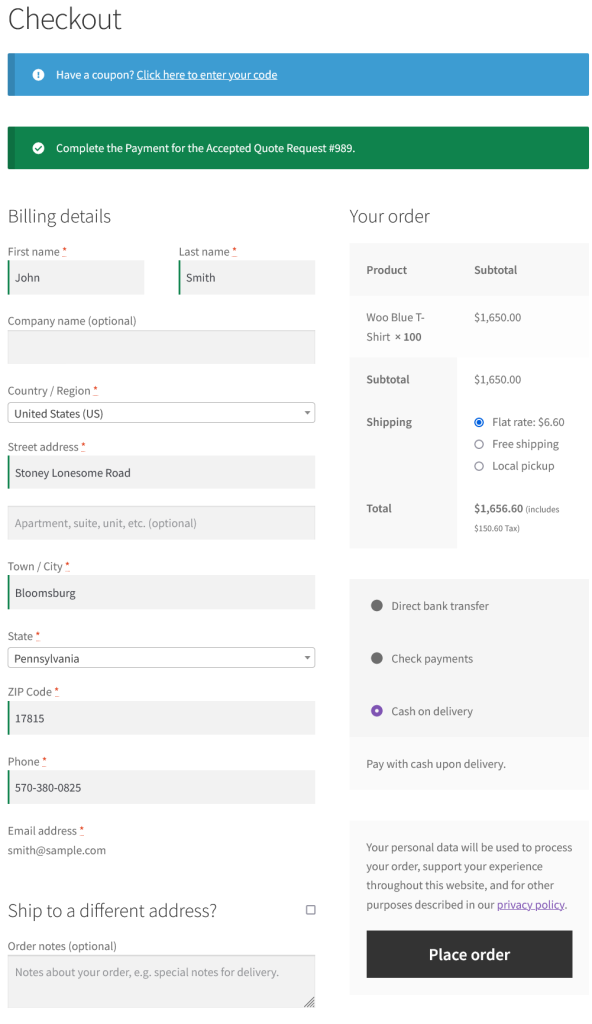 Backend Demo – Quote Request for WooCommerce