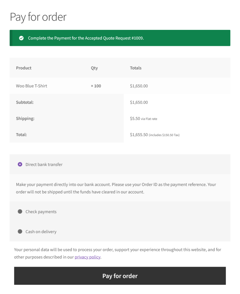 Backend Demo – Quote Request for WooCommerce
